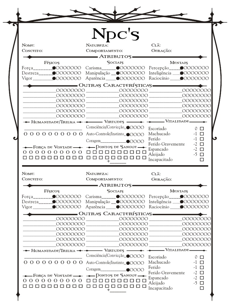 Vam - Ficha Vampiro A Mascara - Npcs | PDF