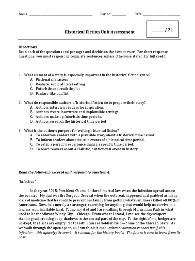 Historical Fiction Unit Assessment | PDF