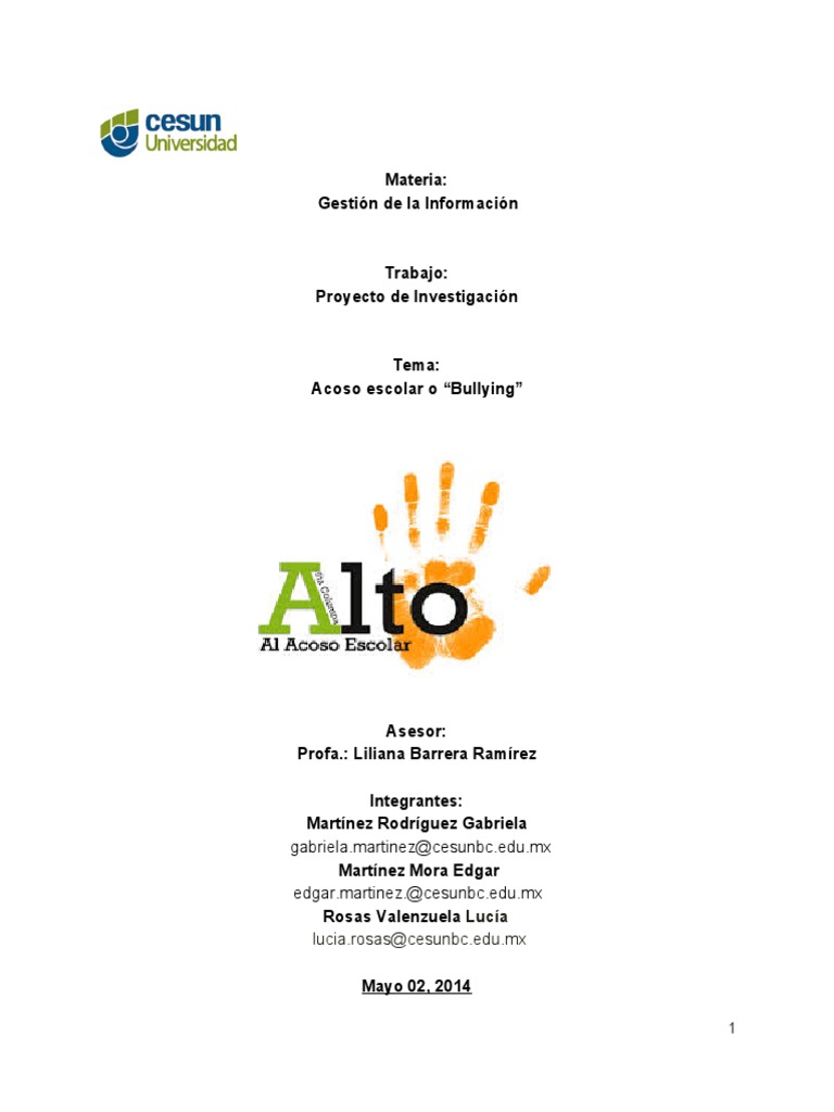 Acoso Escolar Bullying | PDF | Comportamiento | Abuso infantil