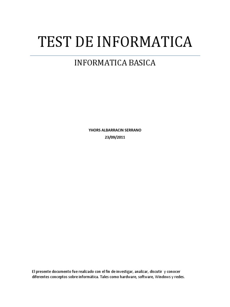 Test Informatica Basica | PDF | Impresora (Computación) | Hardware de ...