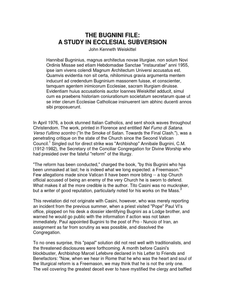 The Bugnini File A Study in Ecclesial Subversion by John Kenneth ...