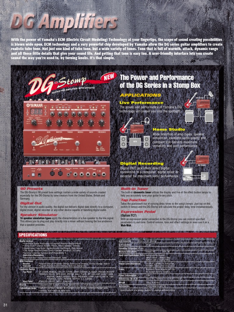 Specifications and Features of the Yamaha DG Series Guitar Amplifiers ...