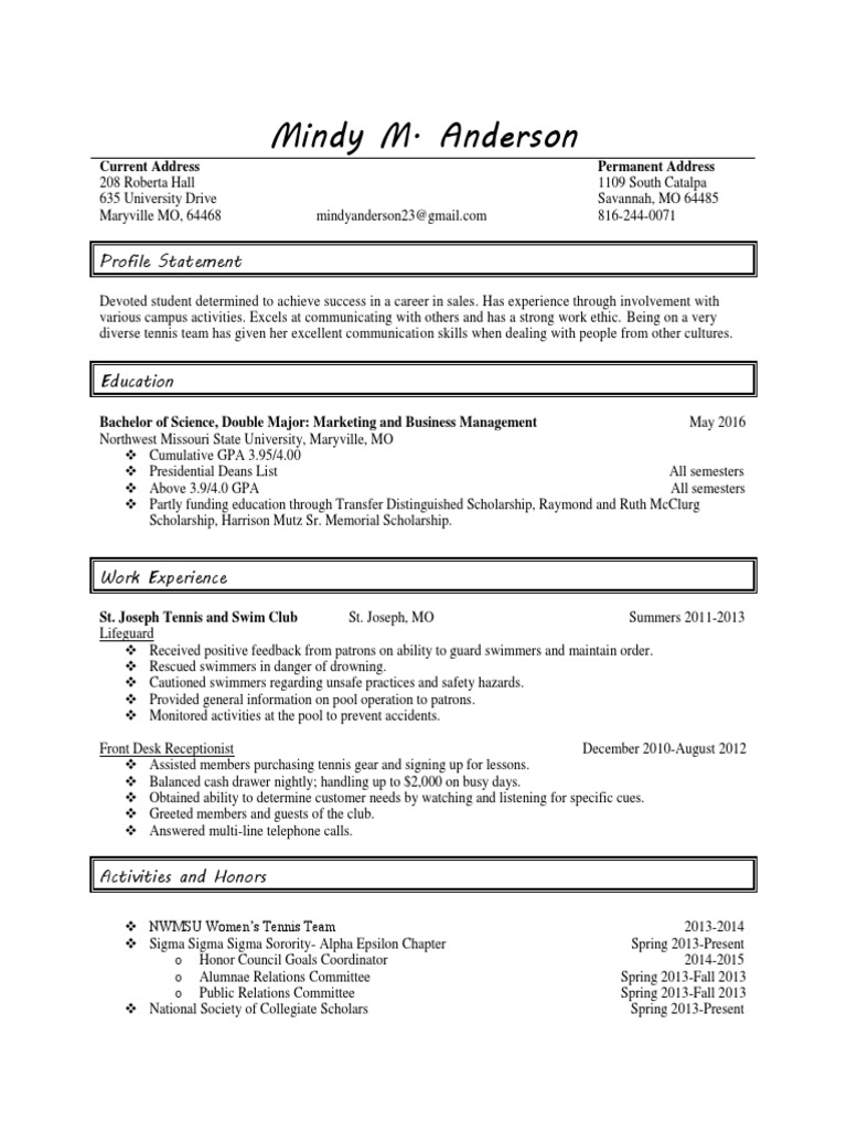 Mindy Anderson's Resume | PDF | Academia | Society