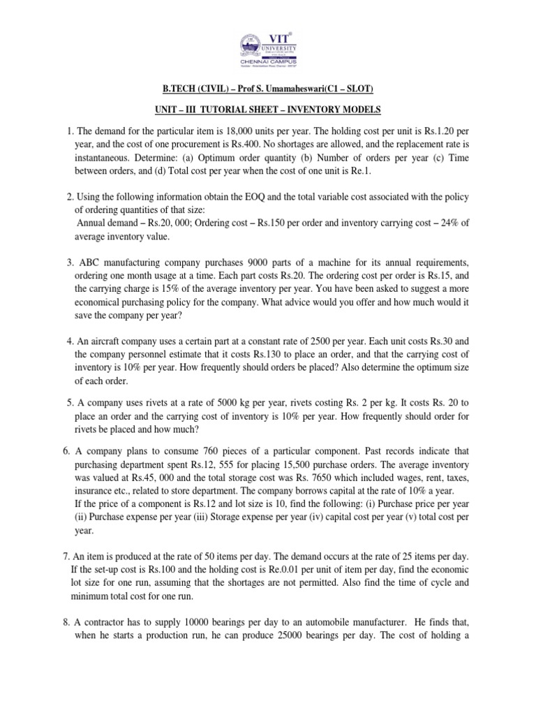 Inventory Problems | Inventory | Economics