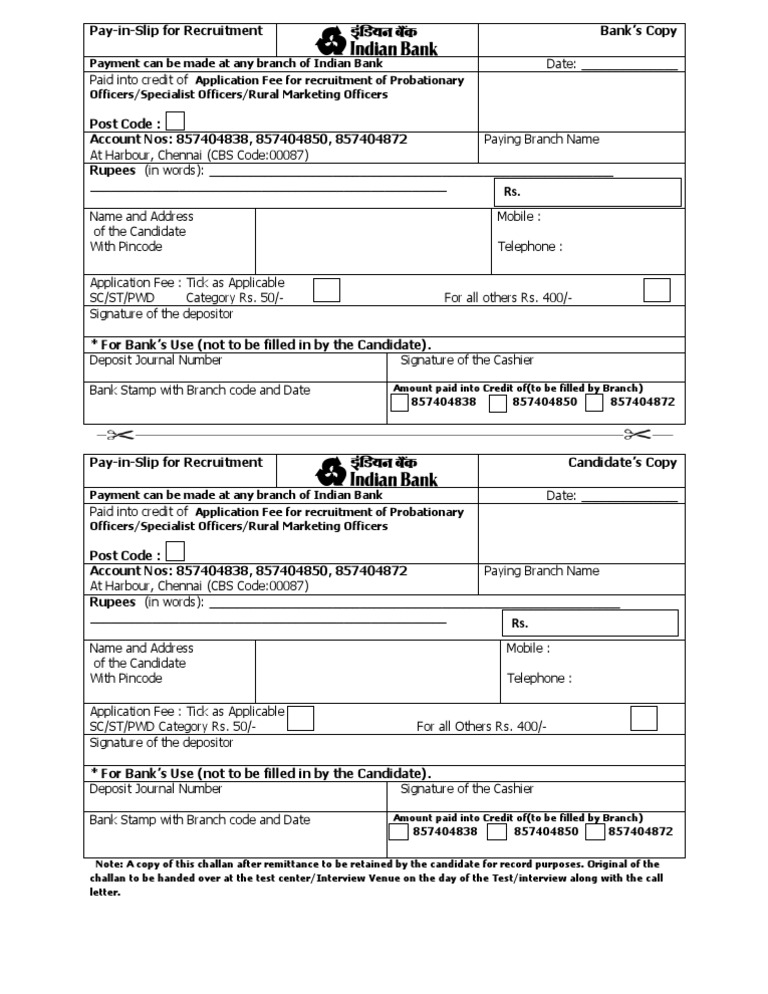 Indian Bank Challan | PDF | Rupee | Deposit Account