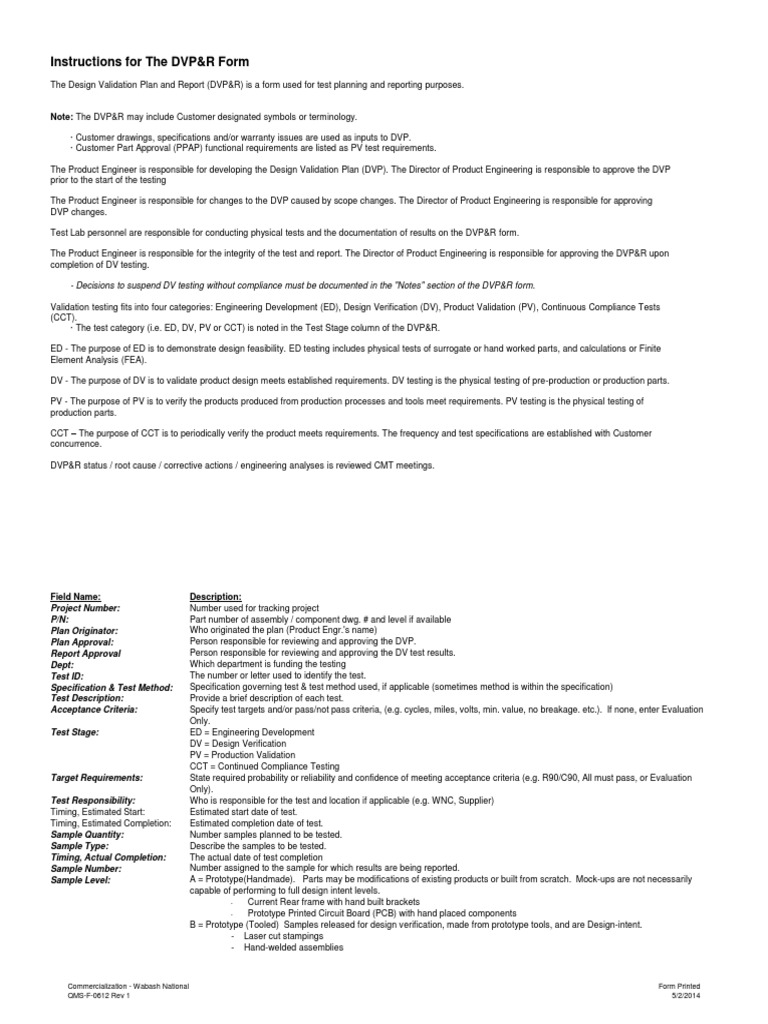 Design Verification Plan and Report Template | PDF | Verification And Validation | Reliability ...