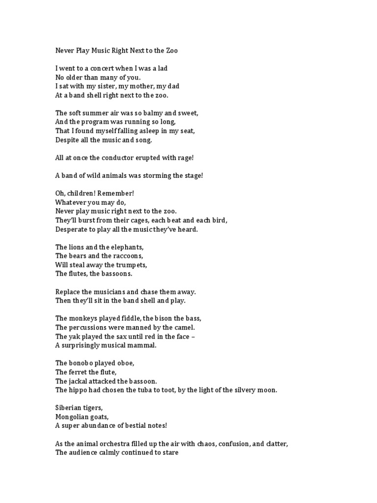 Never Play Music Next to the Zoo | PDF | Zoo | Leisure