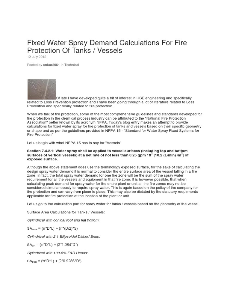 Fixed Water Spray Demand Calculations For Fire Protection of Tanks ...