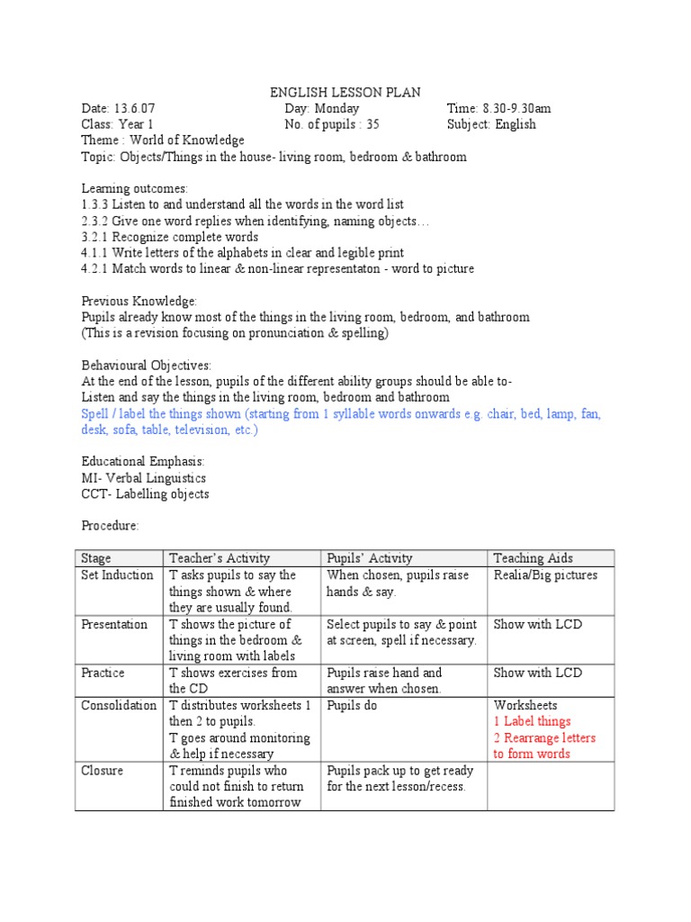 English Lesson Plan | PDF