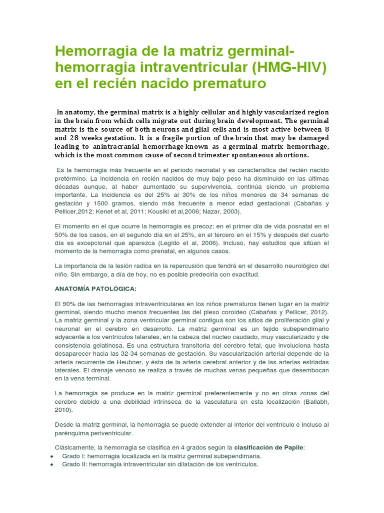 Hemorragia de La Matriz Germinal | PDF | Fluido cerebroespinal ...