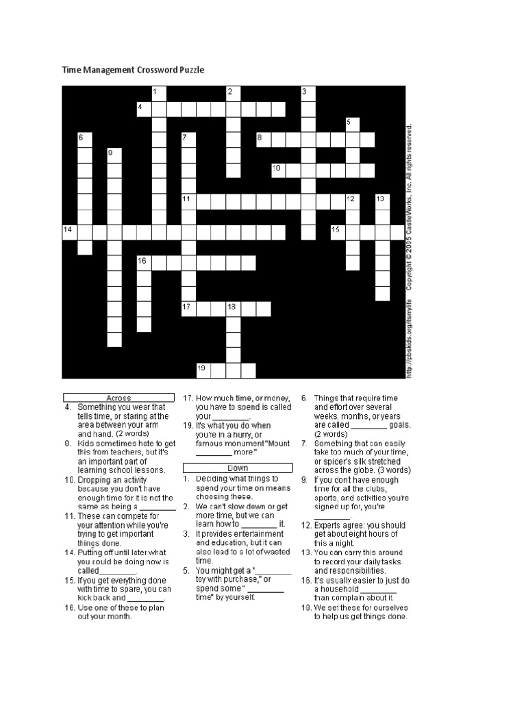 Time Management Crossword Puzzle | PDF | Puzzle Video Games | Puzzles