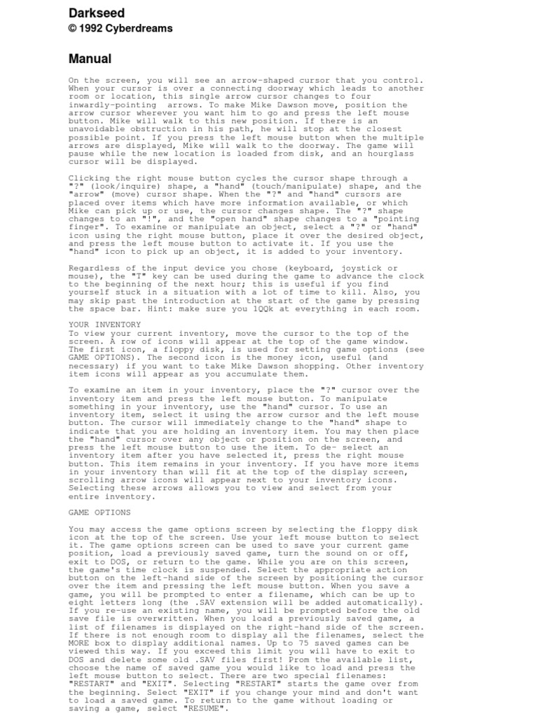 AMIGA - Darkseed Manual | PDF | Icon (Computing) | Cursor (User Interface)
