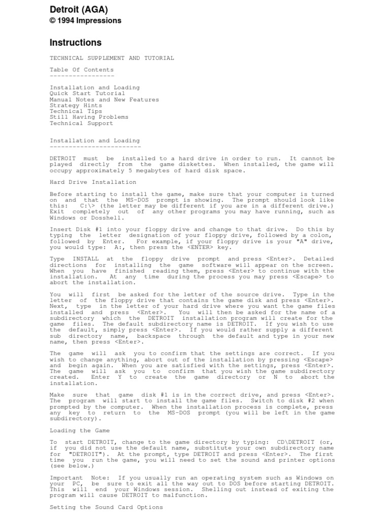 AMIGA - Detroit (AGA) Instructions | PDF | Dos | Computer Architecture