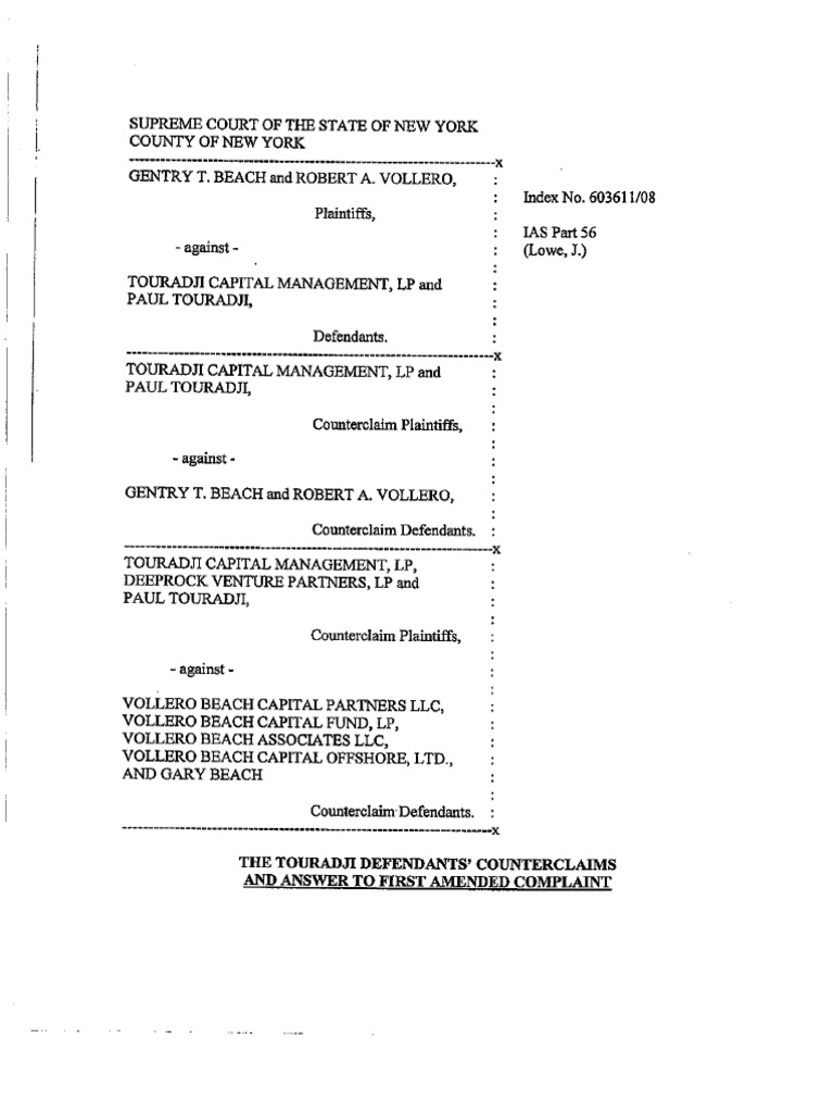 Touradji Capital v. Gentry Beach and Robert Vollero | PDF | Private ...