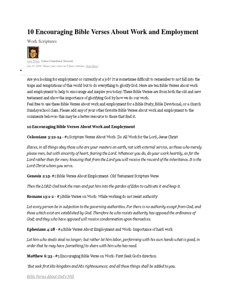10 Encouraging Bible Verses About Work and Employment | PDF | Biblical ...