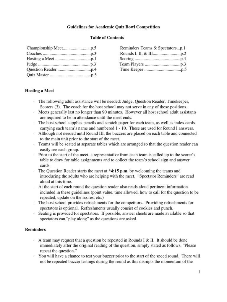 Quiz Bowl Competition Guidelines | PDF | Advice (Opinion) | Leisure