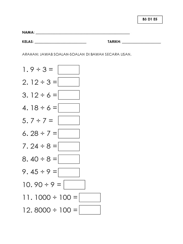 Matematik Tahun 3 - Bahagi | PDF