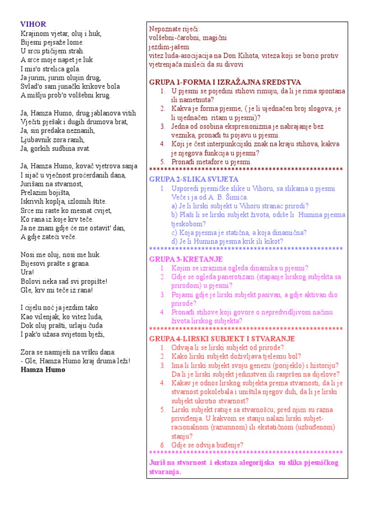 Hamza Humo Vihor, Nastavni List | PDF