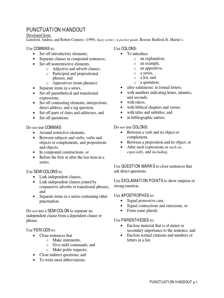 02 Punctuation Handout | PDF | Bracket | Comma