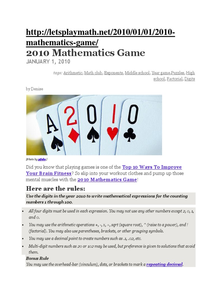 Math Games | PDF | Exponentiation | Decimal