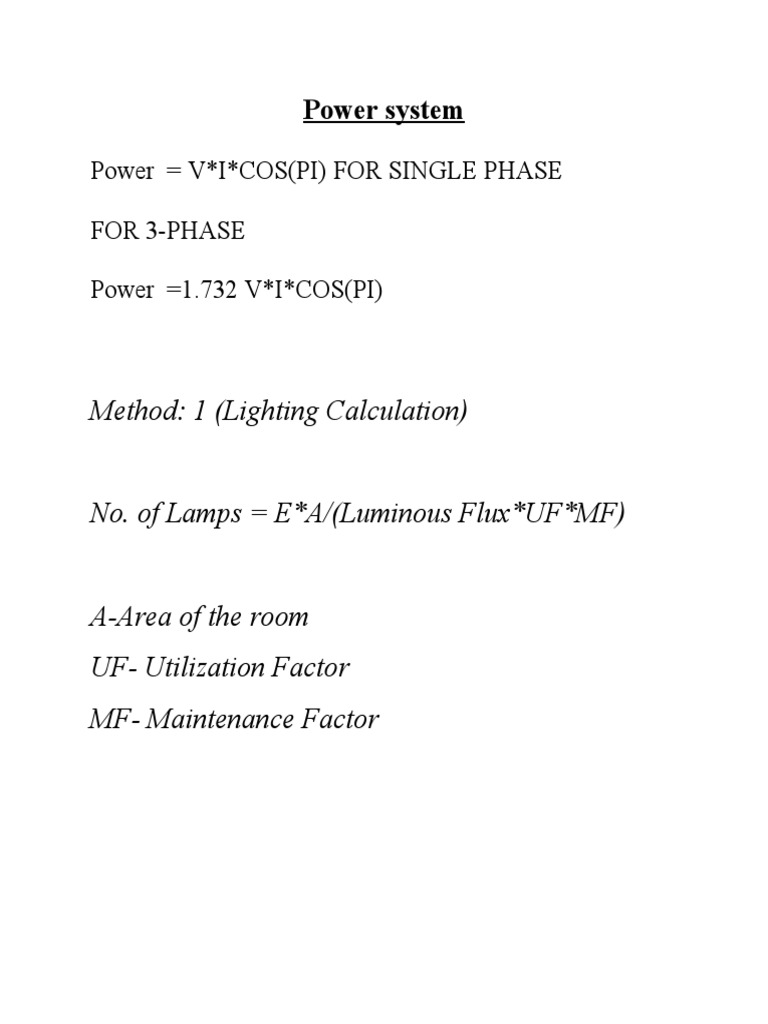 Power and Lighting Calculation Guide | PDF