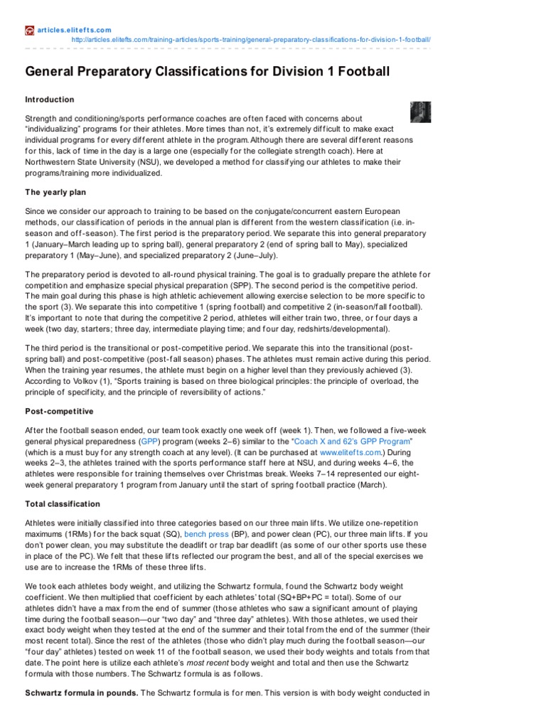 A Classification System for Individualizing Training Programs for ...