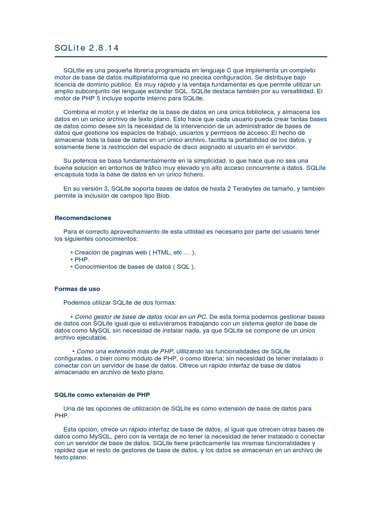 Sqlite PDF | Descargar gratis PDF | SQL | Bases de datos