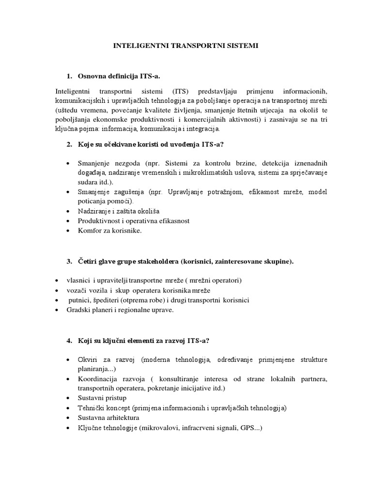 Inteligentni Transportni Sistemi - Pitanja | PDF