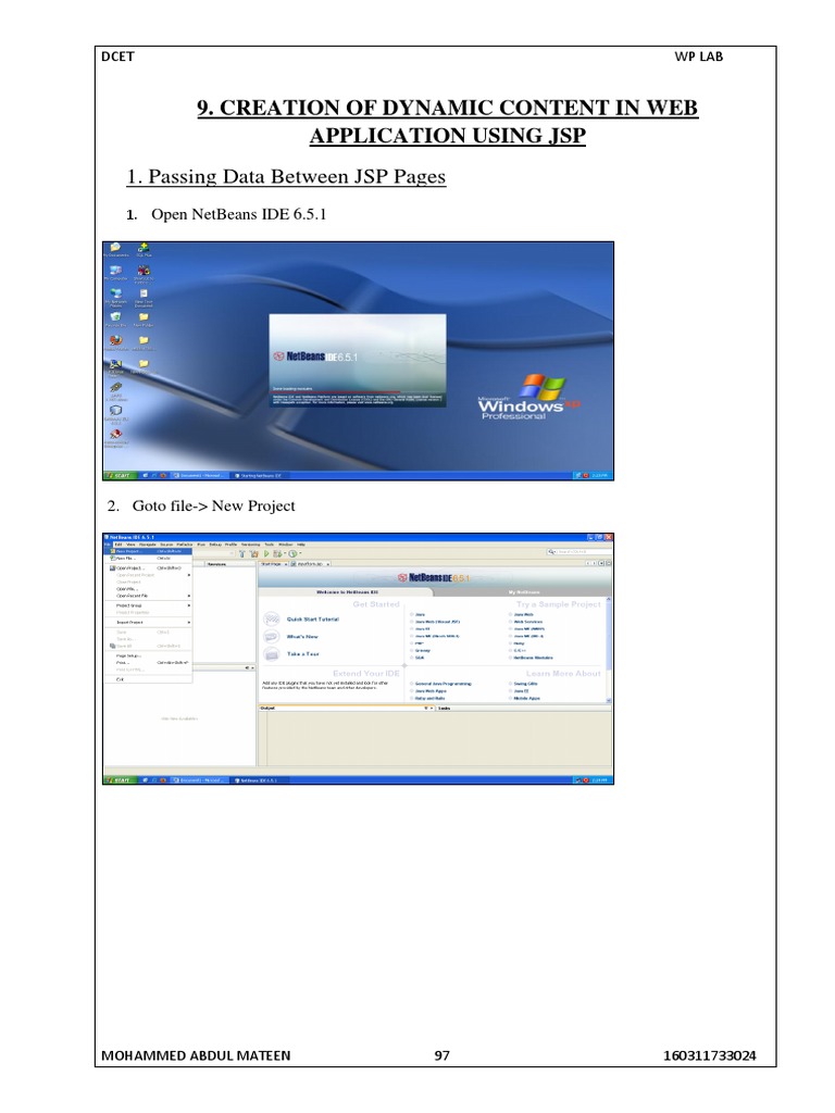 Passing Data Between JSP Pages: 9. Creation of Dynamic Content in Web ...