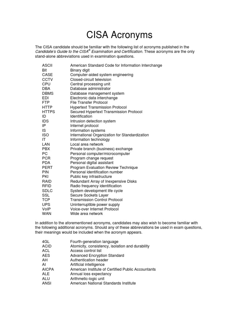 CISA Acronyms | Communications Protocols | Computer Network