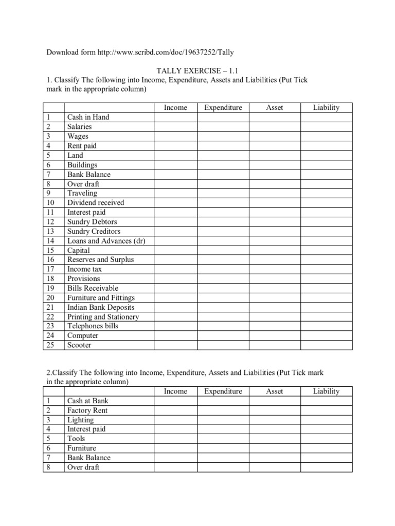 Tally Exercise | PDF