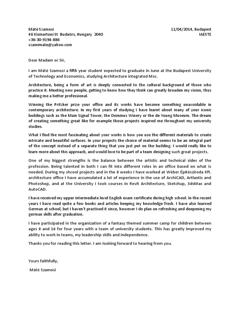 Motivational Letter Example | Pdf | Academia | Learning