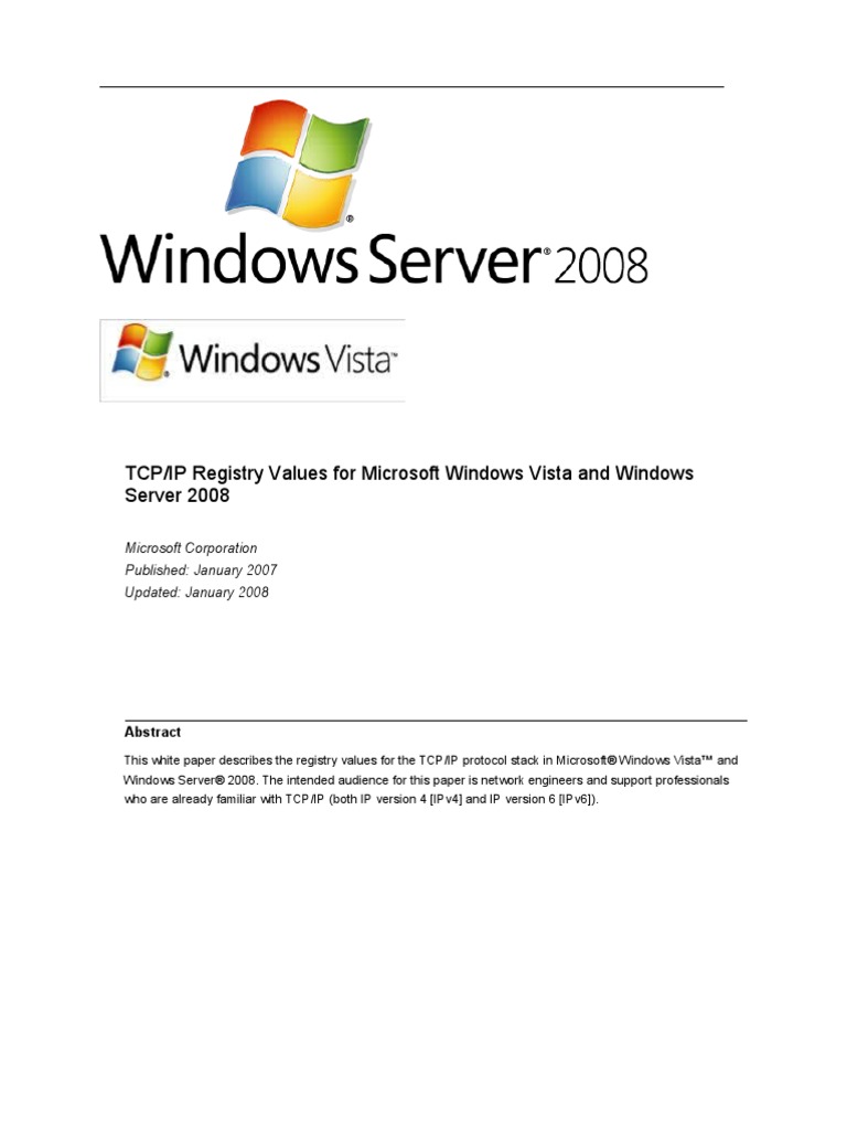 TCP/IP Registry Values For Microsoft Windows Vista and Windows Server ...
