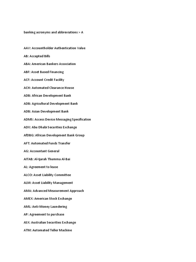 Banking Acronyms and Abbreviations | PDF | Securities (Finance) | Banks