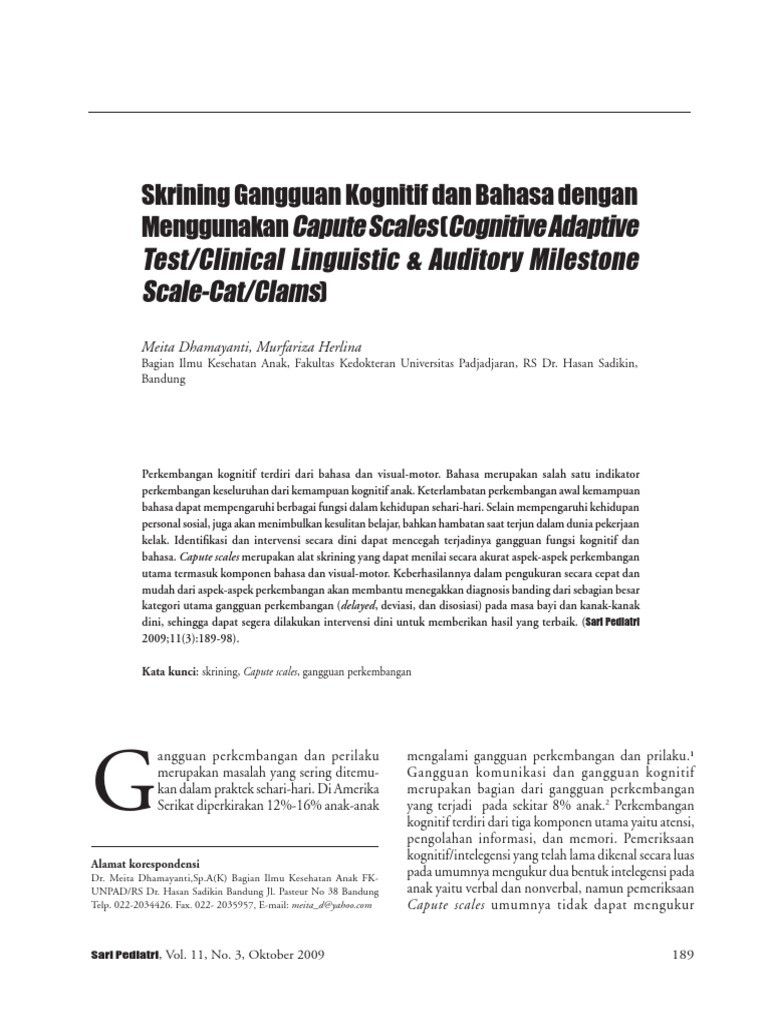 Skrining Gangguan Kognitif Dan Bahasa Menggunakan Capute Scales | PDF