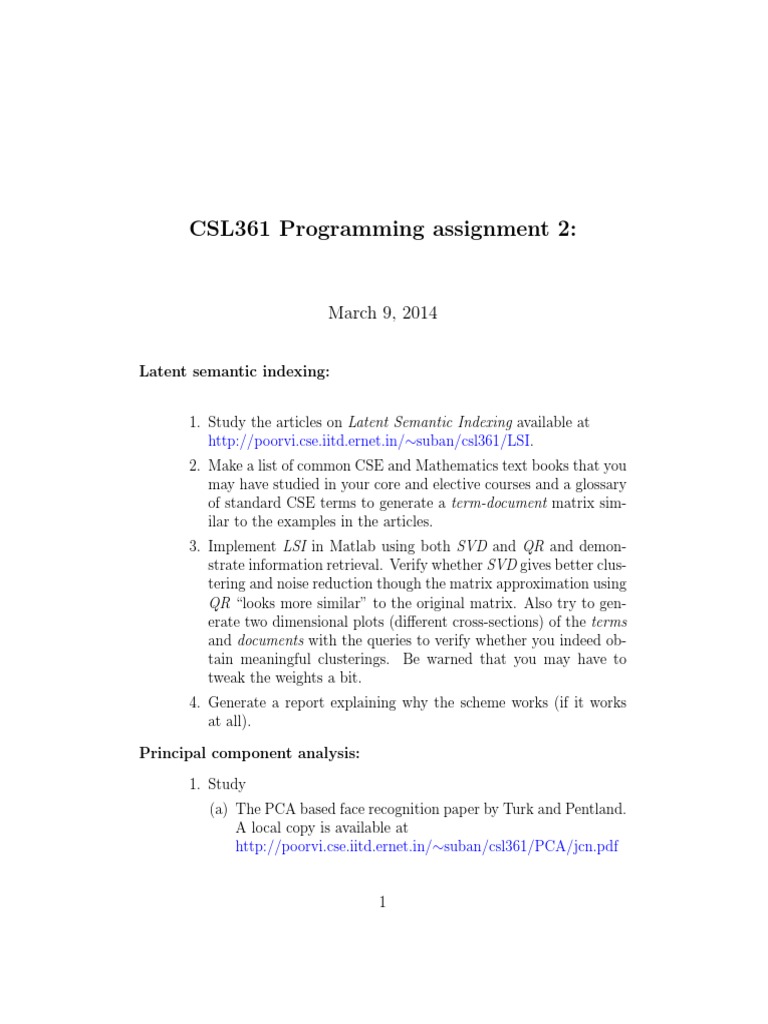 CSL361 Programming Assignment 2:: March 9, 2014 | PDF | Principal ...