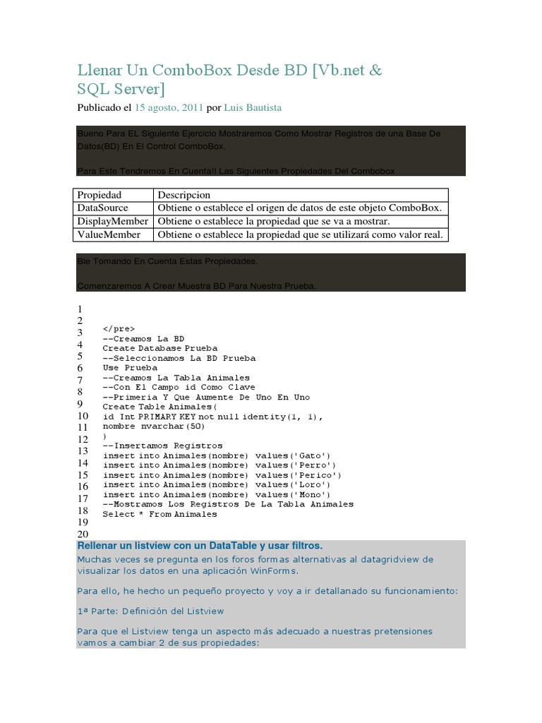 Llenar Un ComboBox Desde BD | PDF | Microsoft Visual Studio | Microsoft