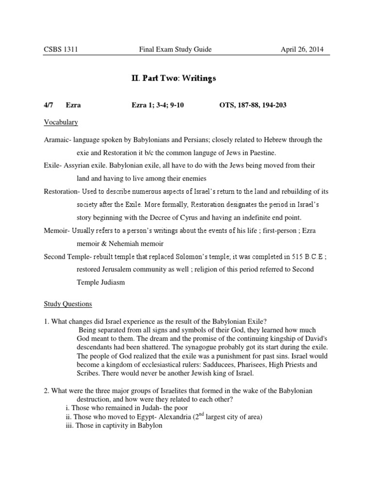 OT Spring Final Exam Study Guide Part II | PDF | Book Of Job | Book Of ...