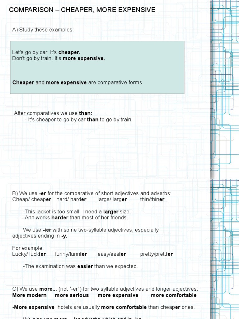 Comparative Forms of Cheap and Expensive | PDF