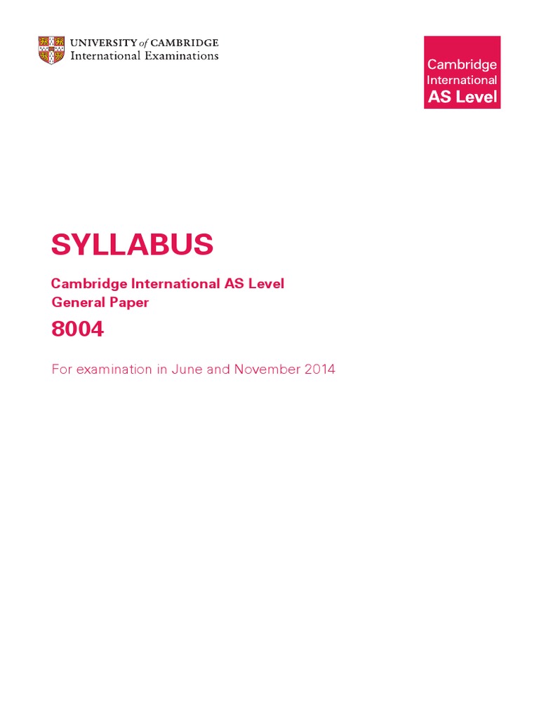 Syllabus: Cambridge International AS Level General Paper | PDF | Gce ...