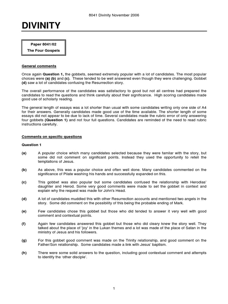 Divinity: Paper 8041/02 The Four Gospels | PDF | Saint Peter | Jesus