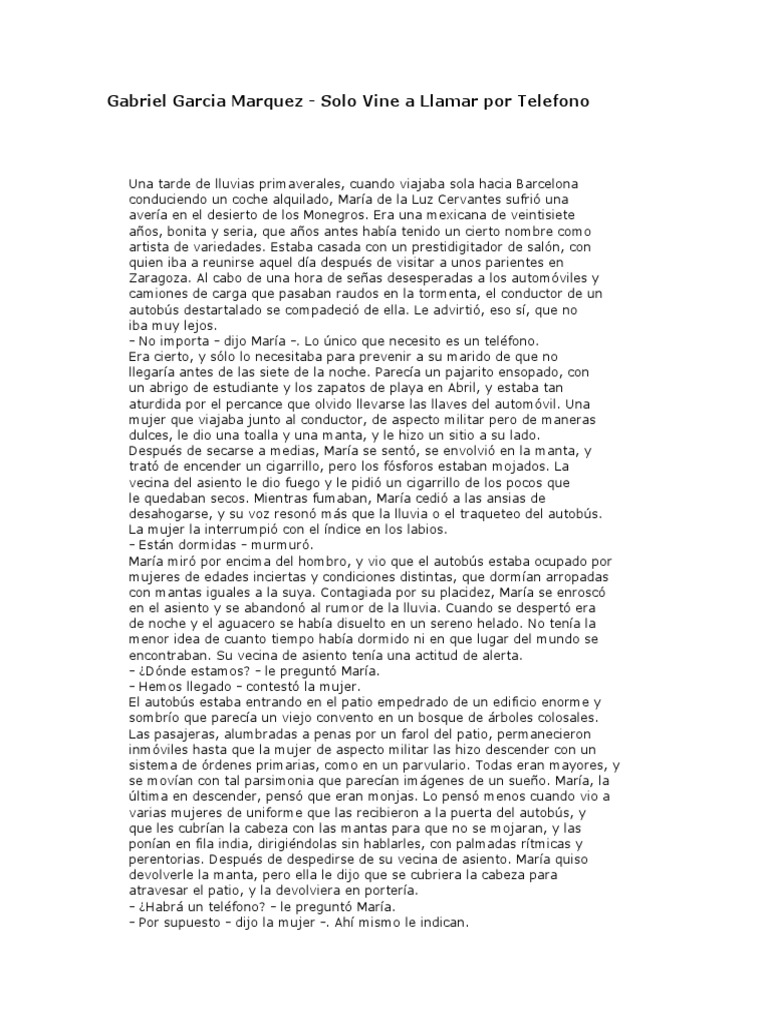 Garcia Marquez, Gabriel - Solo Vine A Llamar Por Telefono (1978) | PDF ...