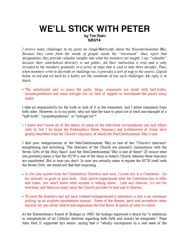 We Will Stick With Peter by Tim Rohr | PDF | Catechism | Catholic Church