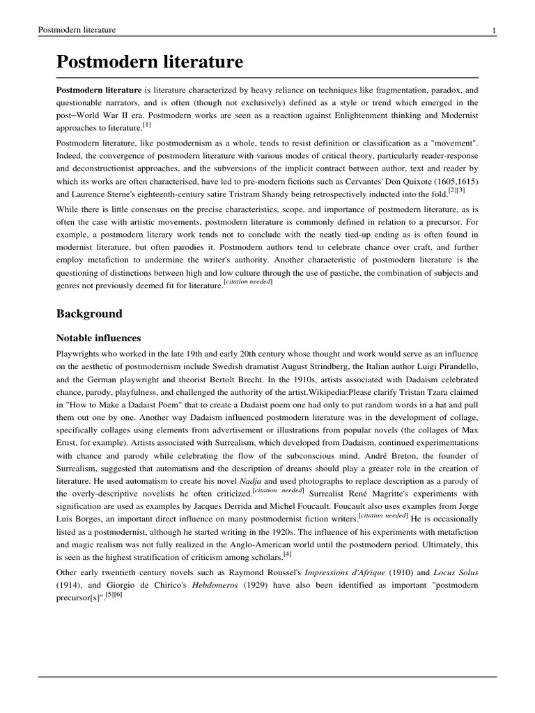 Postmodern Literature Examples Post Modern Literature | PDF
