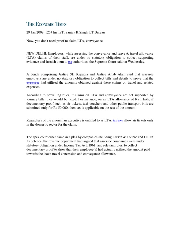 Now You Dont Need Proof To Claim LTA | PDF | Taxes | Supreme Court Of India