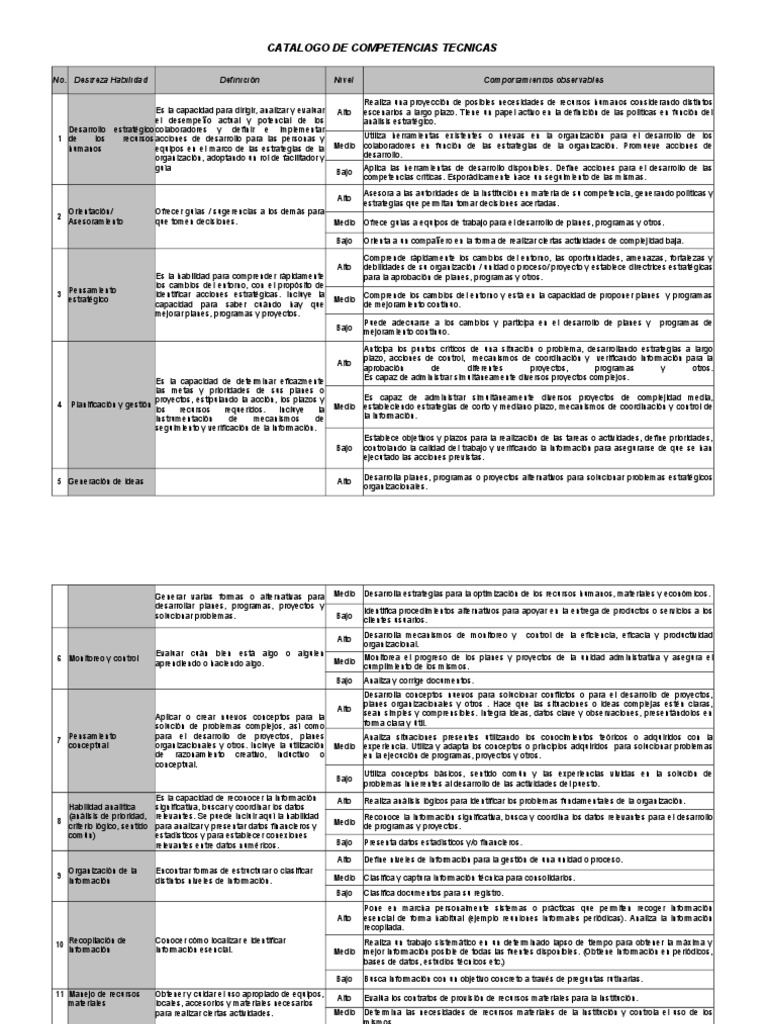 Catalogo de Competencias Tecnicas | PDF | Toma de decisiones | Calidad ...