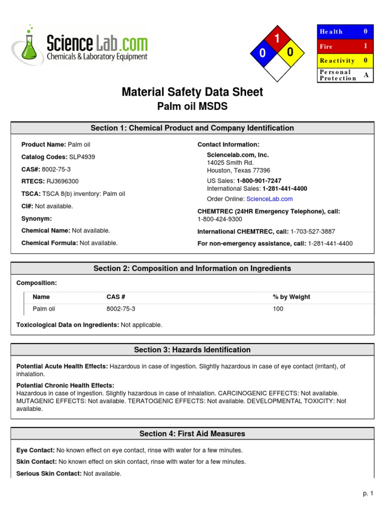 Msds Palm Oil | PDF | Toxicity | Water