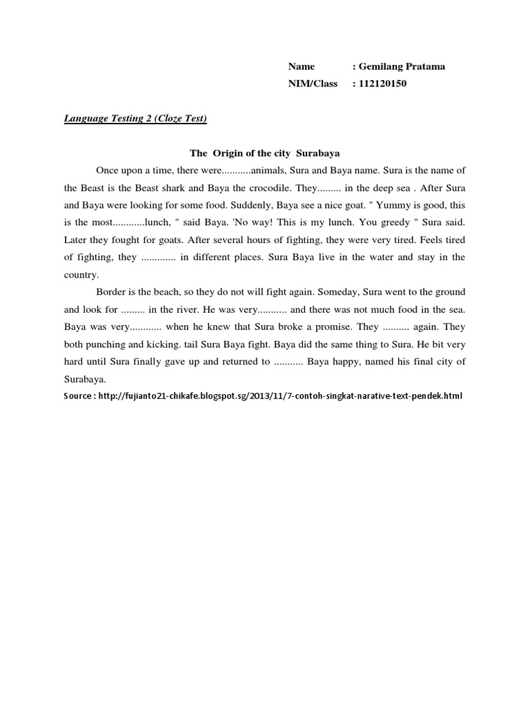 Cloze Test Example: Surabaya Origin | PDF