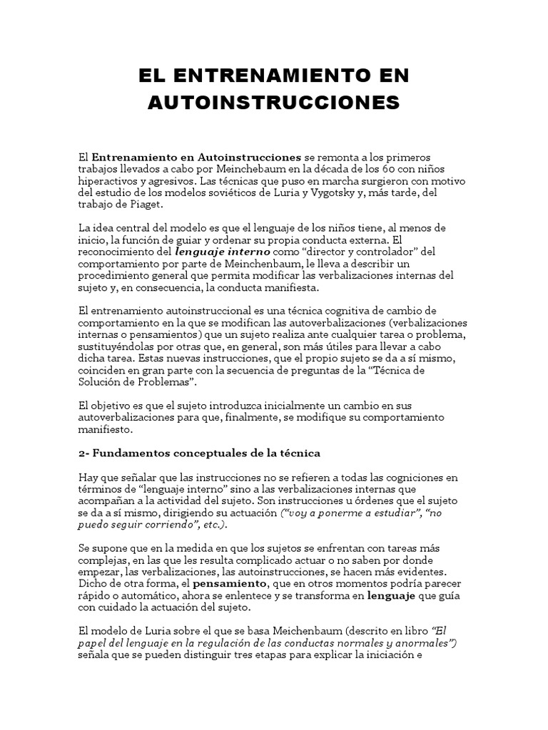 Entrenamiento en Autoinstrucciones | PDF | Comportamiento | Salud mental