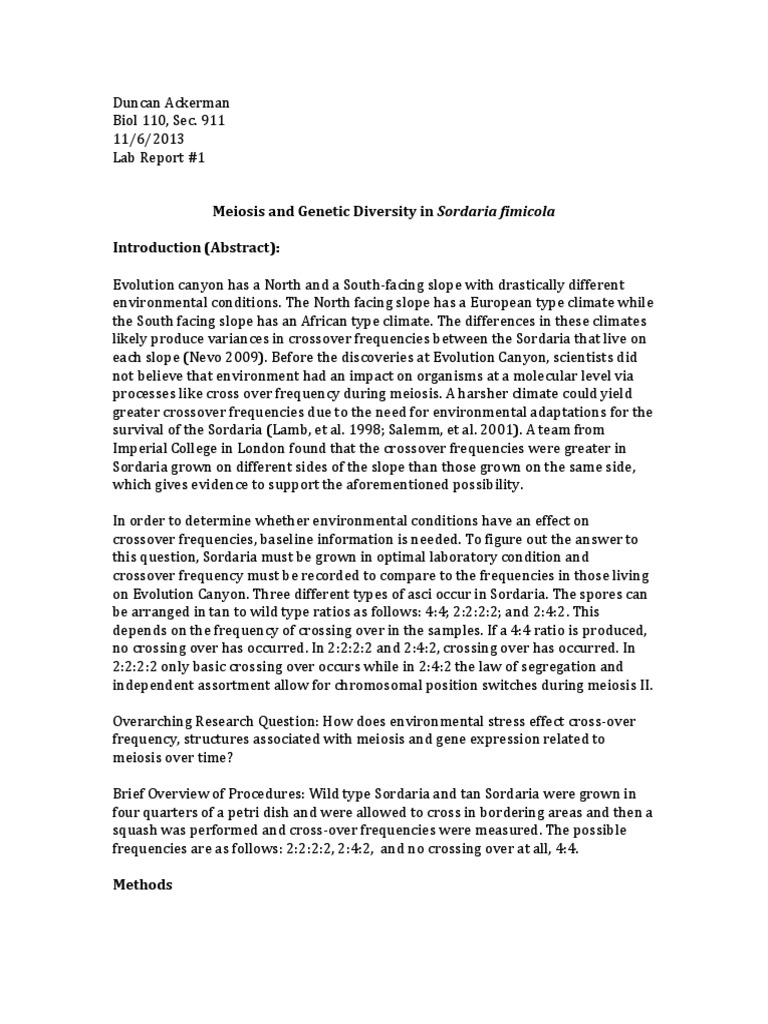 Sordaria Lab Report | PDF | Genetic Linkage | Evolution